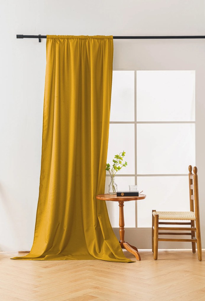 Hořčicový závěs OXFORD 140x250 cm Zavěšení: Kovové kroužky