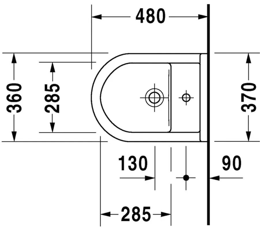 Duravit Starck 3 - Závěsný bidet Compact, 1 otvor pro armaturu propíchnutý, 360 x 475 mm, bílý 2281150000