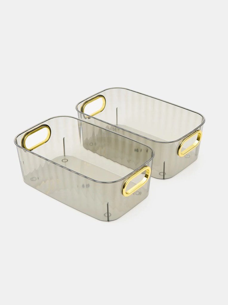 Sinsay - Poloprůhledné úložné nádoby se zlatými úchyty 2 pack - šedá