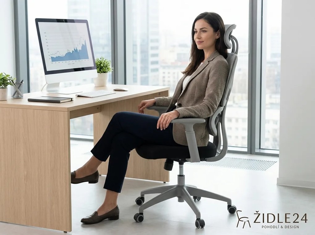 Ergonomická kancelářská židle RENEE - šedá síťovina / černá látka