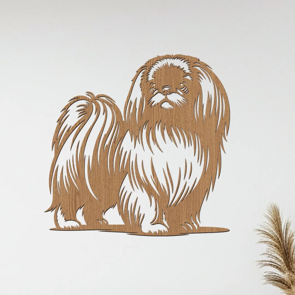dřevo života Dřevěný obraz psa Pekingese Zvolte rozměr (cm): 40x39, Zvolte barvu dekoru: Černá