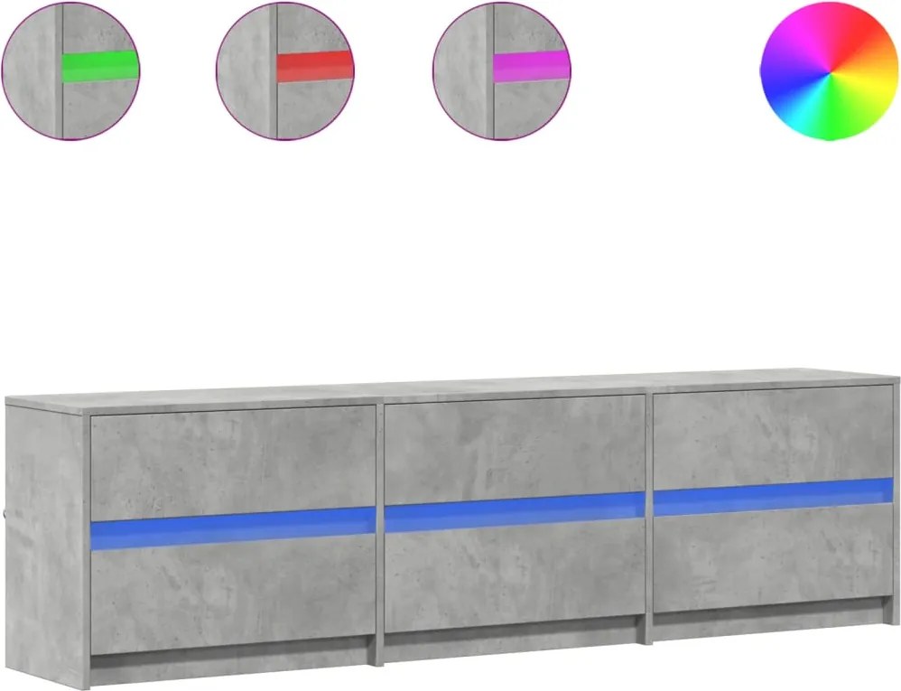 TV skříňka s LED betonově šedá 180x34x50 cm kompozitní dřevo 3307929