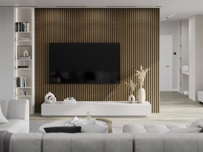 Mexen Lam-B, akustické stěnové lamely 275 × 30 cm, HDF deska 4 mm, technická dýha, ořech přírodní, S100-275307-3015-016