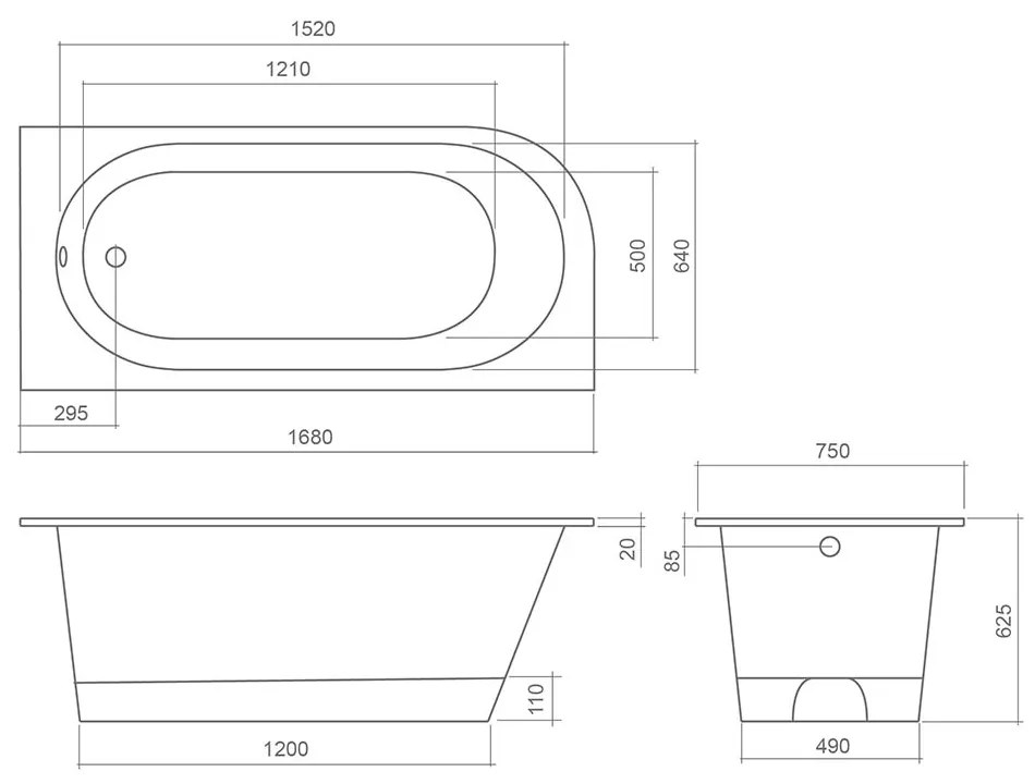 Roltechnik Outlet Obdélníková vana z litého mramoru STONE LONG 168x75 cm, kód: 9910000