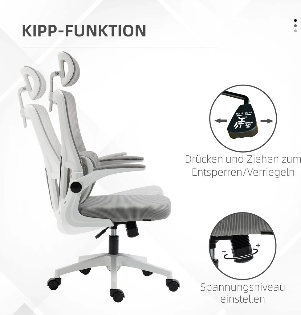 Ergonomická kancelářská židle Vinsetto, pracovní židle s nastavitelnými opěrkami, opěrkou hlavy, naklápěcí funkcí, výškově nastavitelná otáčecí židle…
