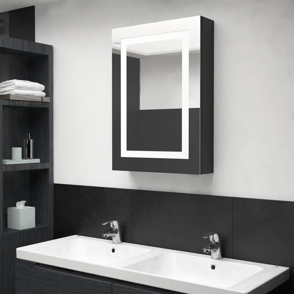 LED koupelnová skříňka se zrcadlem zářivě černá 50 x 13 x 70 cm 326489