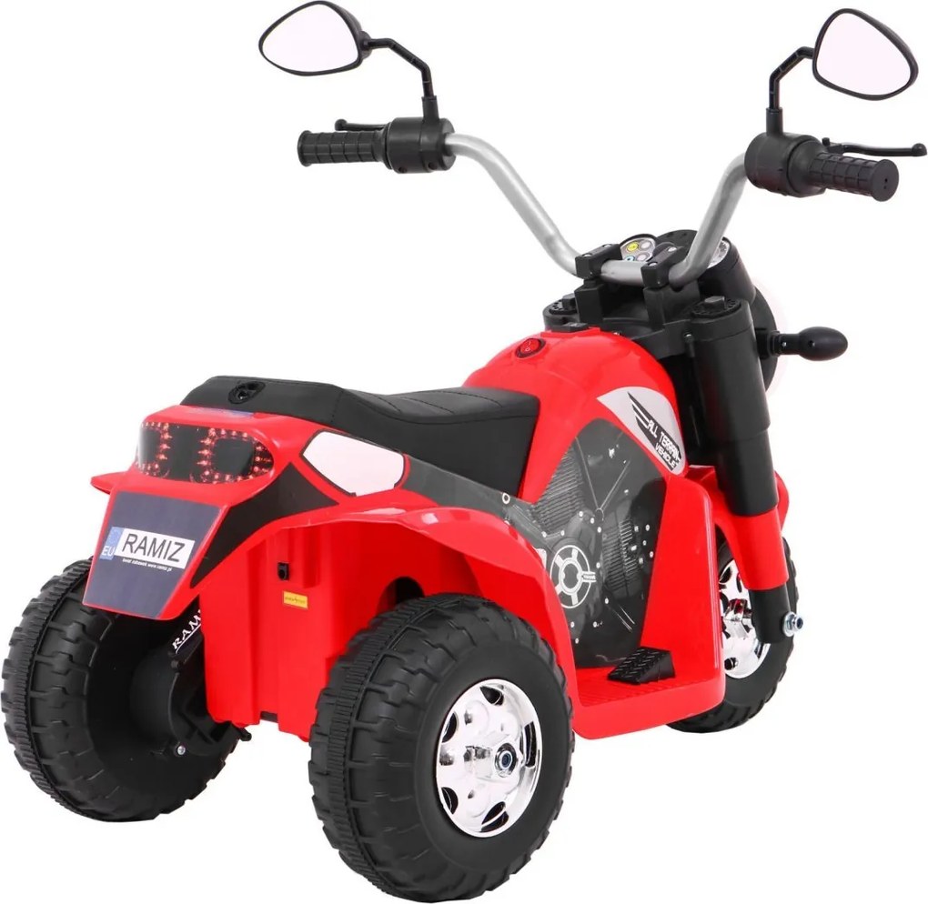 Ramiz Dětská bateriová motorka MiniBike červená + zvuky + LED světla + ekokůže
