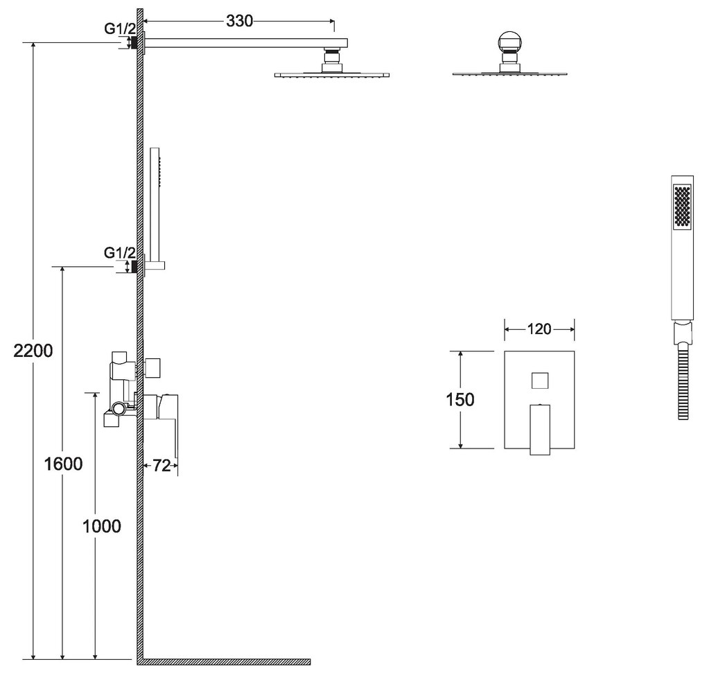 BESCO Podomítkový sprchový set SLIM MODERN/VARIUM II Chrom  - BABPMVIICH