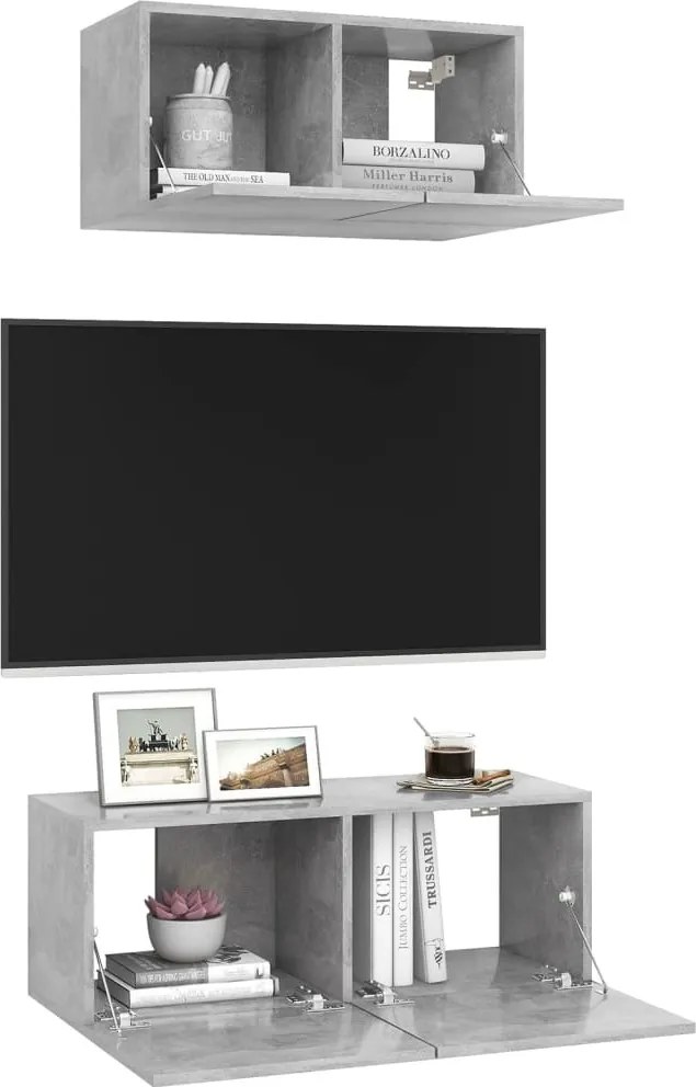 vidaXL 2dílný set TV skříněk dřevotříska [3079120] Barva: Betonová šedá