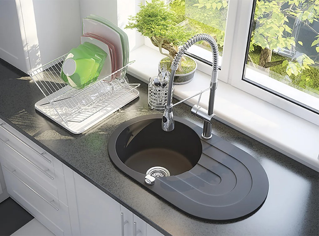 Laveo Dafne, 1-komorový granitový dřez 780x470x204 mm, černá, LAV-SBD_781T