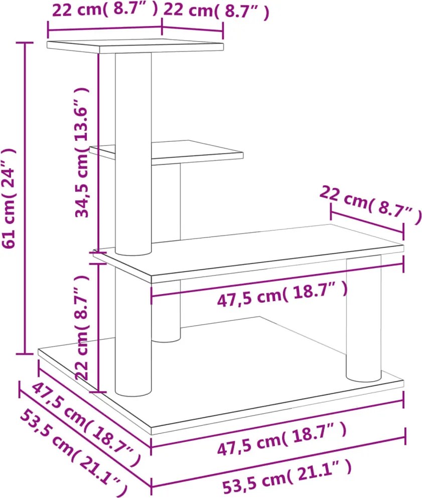 Škrabadlo pro kočky se sisalovými sloupky světle šedé 61 cm 172086