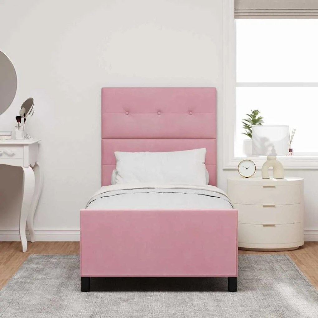 Postel s boxspringem s čelo Růžová 100 x 200 cm samet 3344926