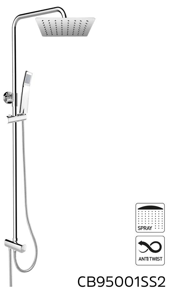 Mereo Sprchový set s tyčí, hadicí, ruční a talíř. hranatou sprchou šedá