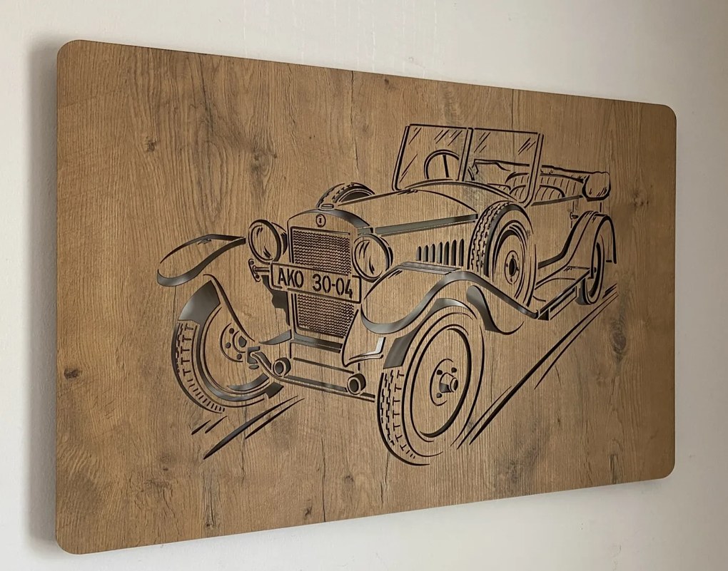 Li-Go "Veterán" světelný obraz s baterií 90x62cm varianta: ovládání na obraze bez dálkového ovladače, provedení: dub světlý