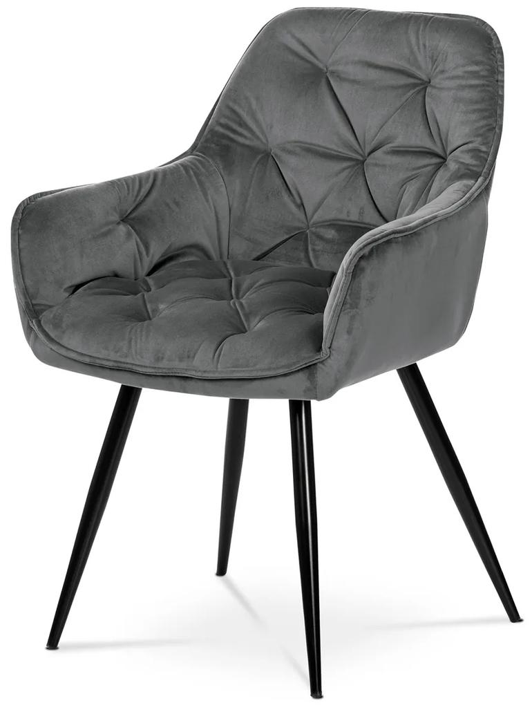 AUTRONIC Jídelní židle, potah šedá sametová látka, kovová 4nohá podnož, černý lak