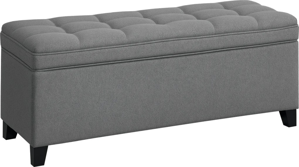 HOMCOM Lavice s úložným prostorem, polstrovaná lavice 120x40x48 cm s bezpečnostními panty, lněný vzhled, tmavě šedá