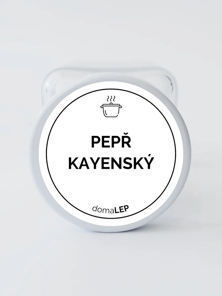 Samolepka na kořenky PEPŘ KAYENSKÝ bílá 5 cm tučné písmo