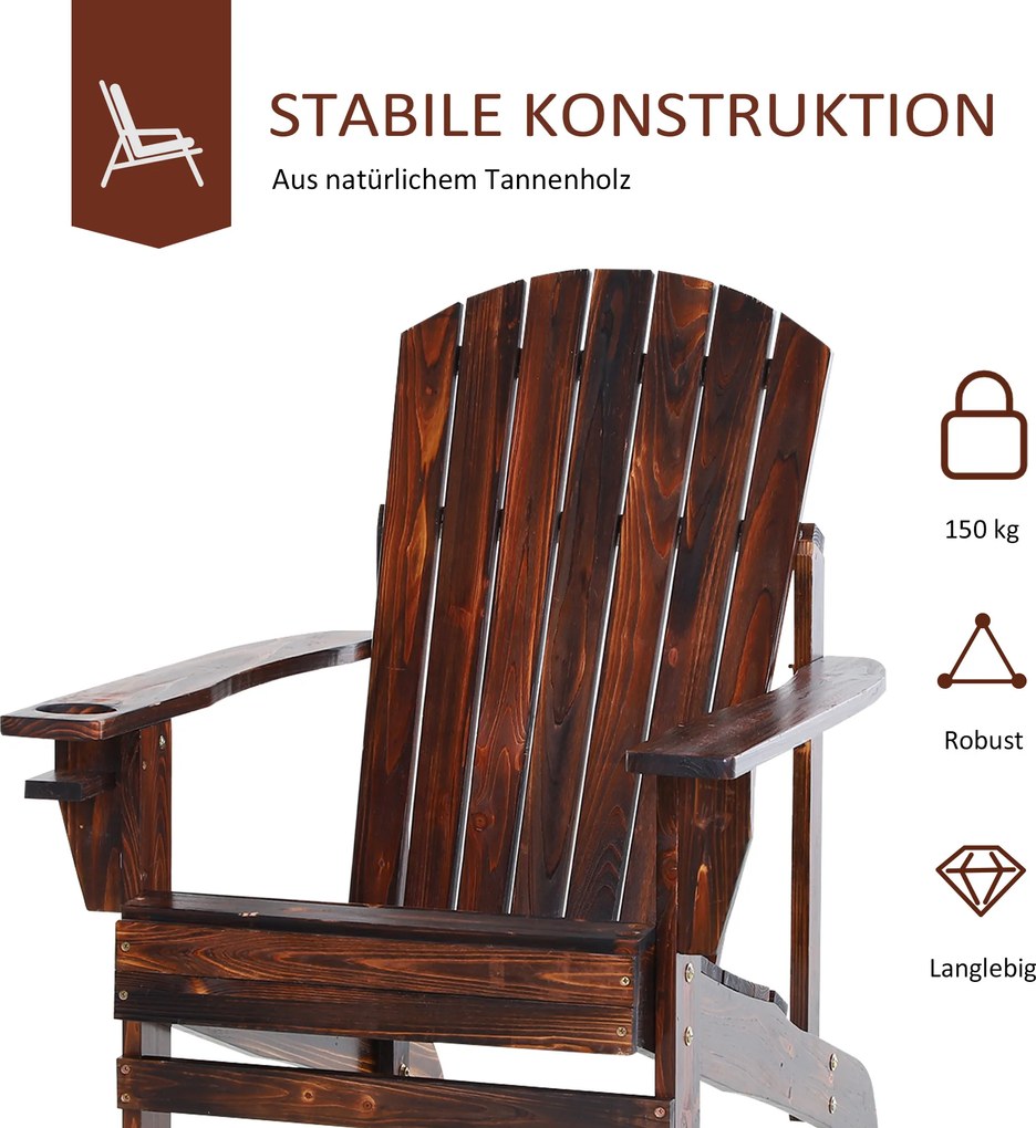 Zahradní židle Adirondack s držákem na kelímek Zahradní lehátko Balkonová židle z masivního dřeva Charred 72 x 95 x 93 cm