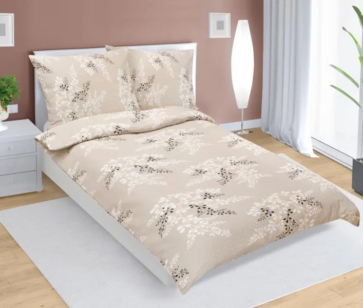 Bellatex Povlečení krepové Větvička kávová rozměr 140x220, 70x90 cm