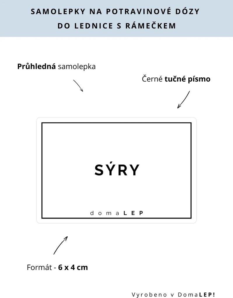 SÝRY - Samolepka s rámečkem na dózy do lednice, 6 x 4 cm