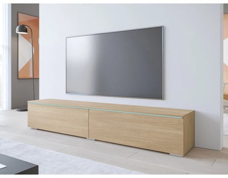 TV stolek Dlone 180, Barva: bílá / bílý lesk, Osvětlení: osvětlení LED - bílé