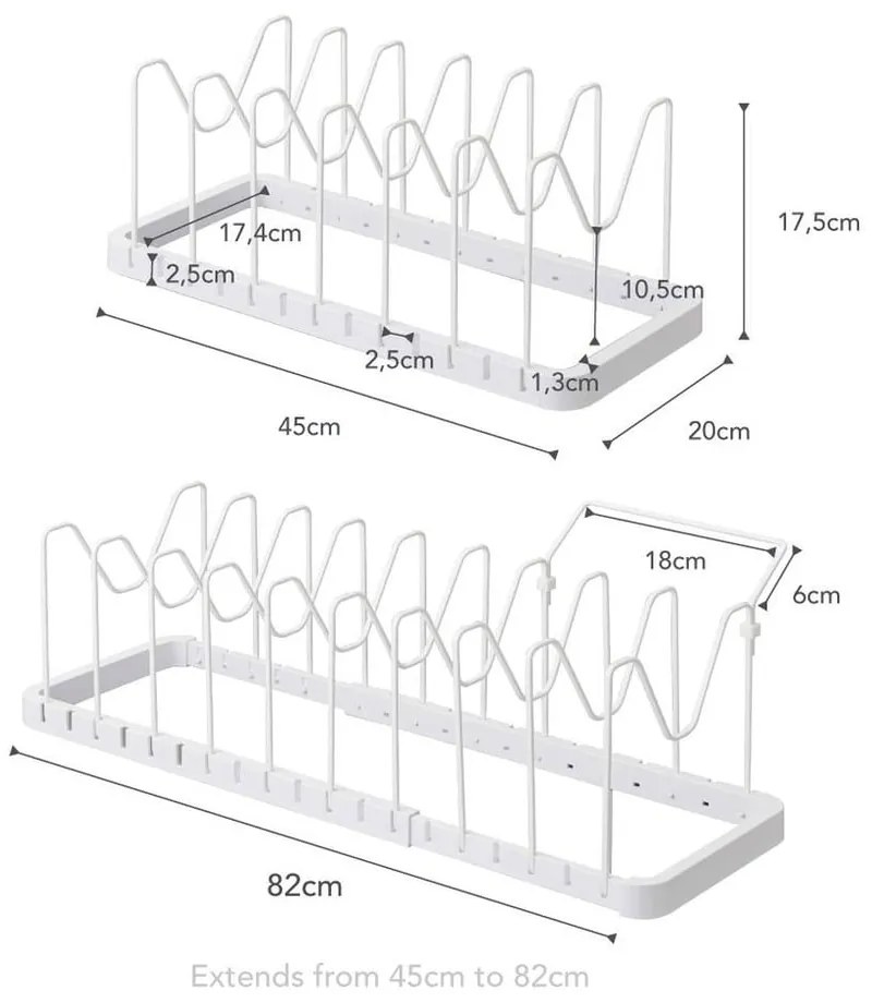 Bílý nastavitelný stojánek na pokličky a pánve YAMAZAKI Tower