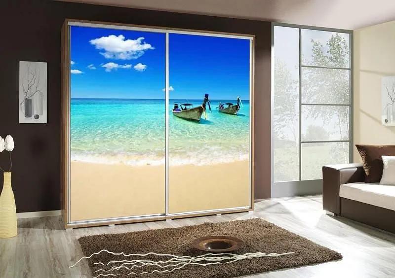 Šatní skříň s pláží Penelopa 28, LTD, švestka / motiv pláž