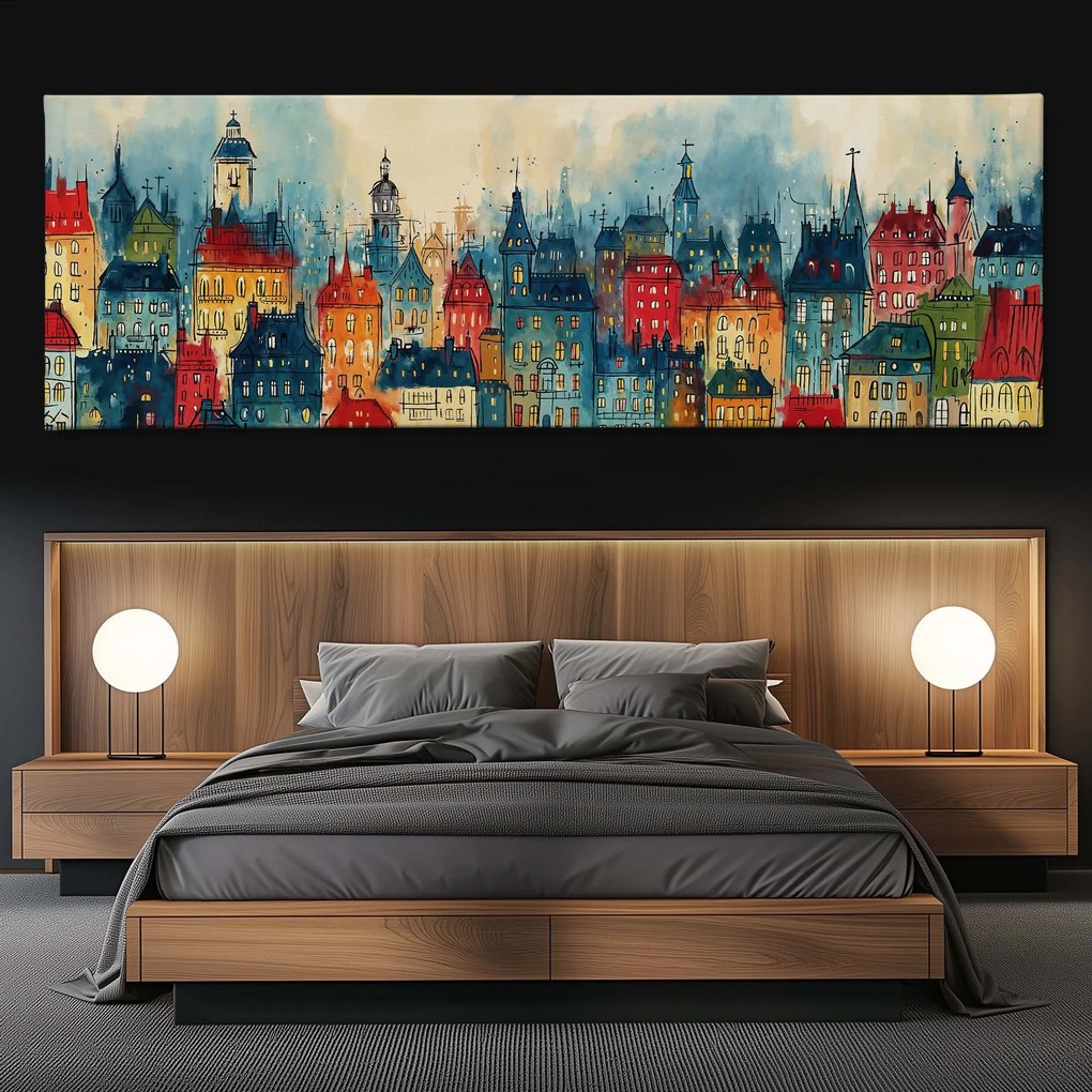 Obraz na plátně - Praha stověžatá, Věže, střechy, město FeelHappy.cz Velikost obrazu (šířka x výška): 180 x 60 cm