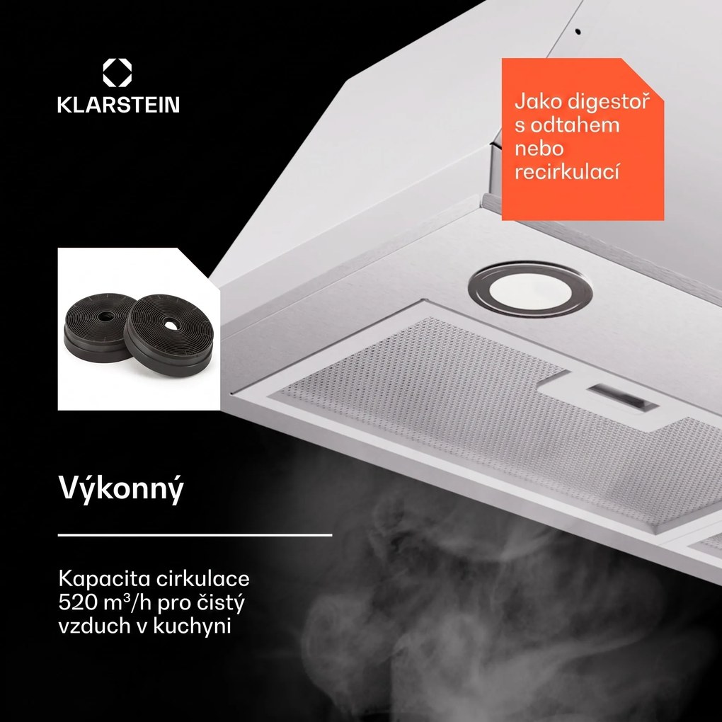 Klarstein Paolo 72, vestavná digestoř, 72 cm, 520 m³/h, LED Touch, A++