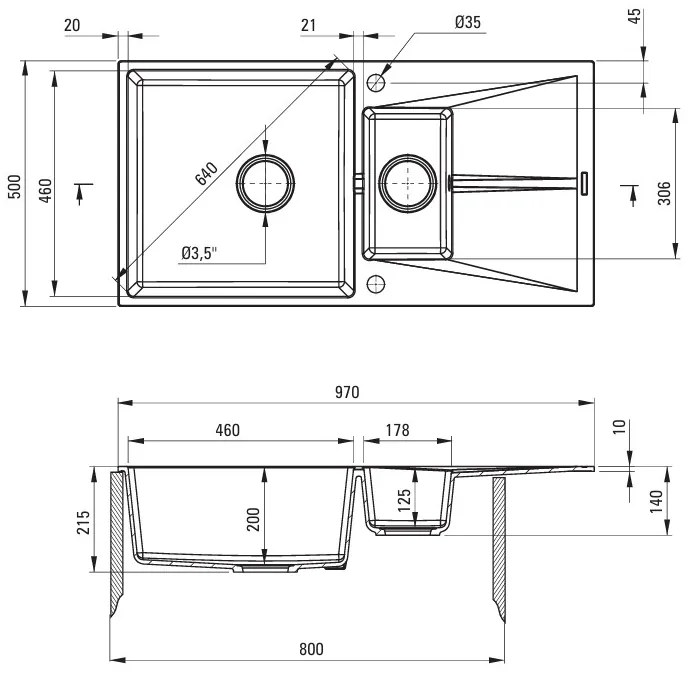 Deante Granite sink, 1.5-bowl with drainer