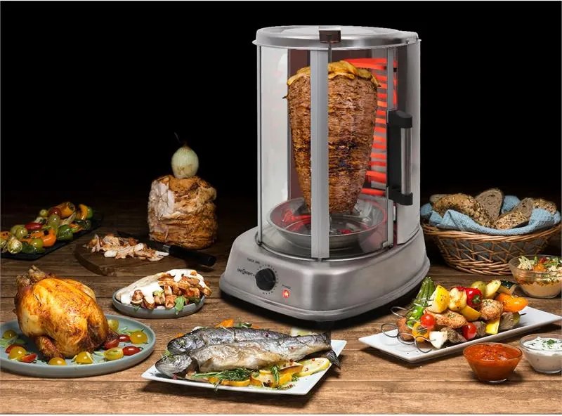 OneConcept Kebap Master Pro, vertikální gril, 1500 W, stříbrný