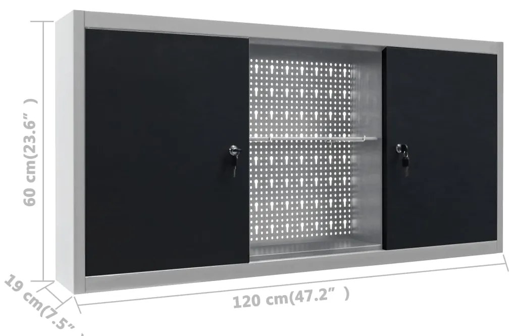 vidaXL Nástěnná skříň na nářadí industriální styl kov šedo-černá