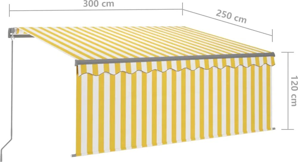 Ručně zatahovací markýza s roletou 3 x 2,5 m žlutobílá 3069378