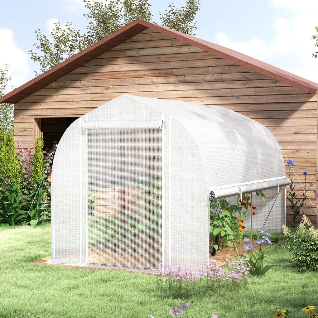 Fóliový skleník Outsunny 3 x 2 m se 4 okny a dveřmi, rolovací boční stěny, fóliový tunelový skleník na rajčata odolný proti UV záření s pozinkovaným …