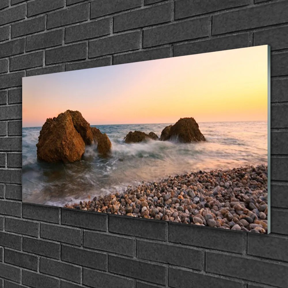 Obraz na skle Pobřeží Moře Vlny Skály 125x50 cm