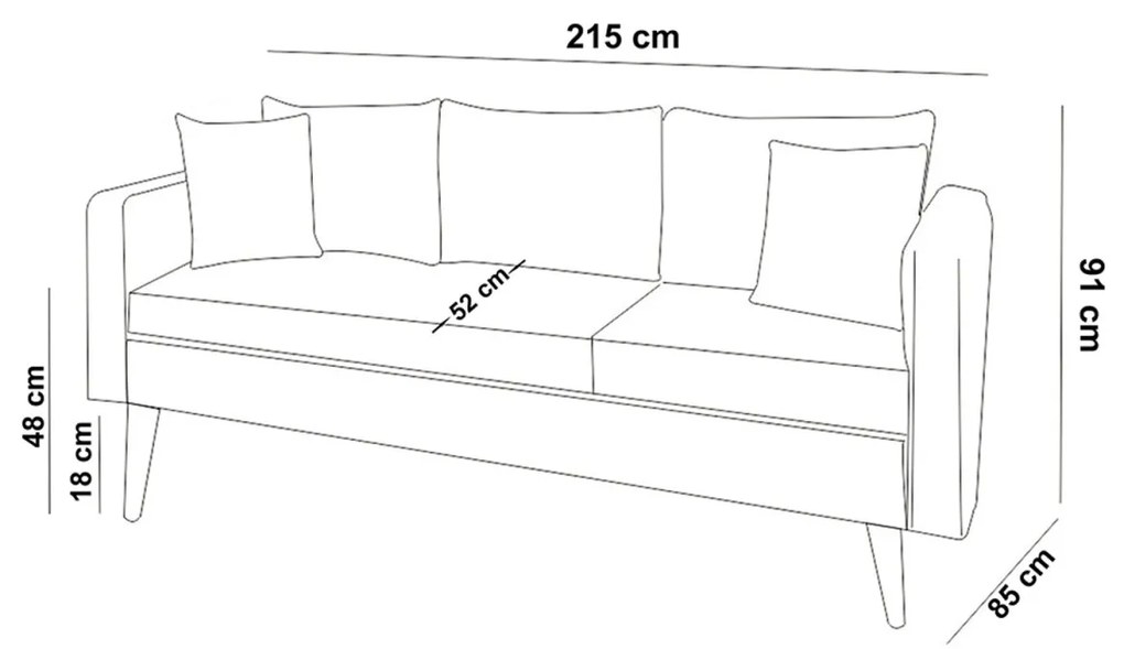 3-místná pohovka Sofia 215 cm antracit