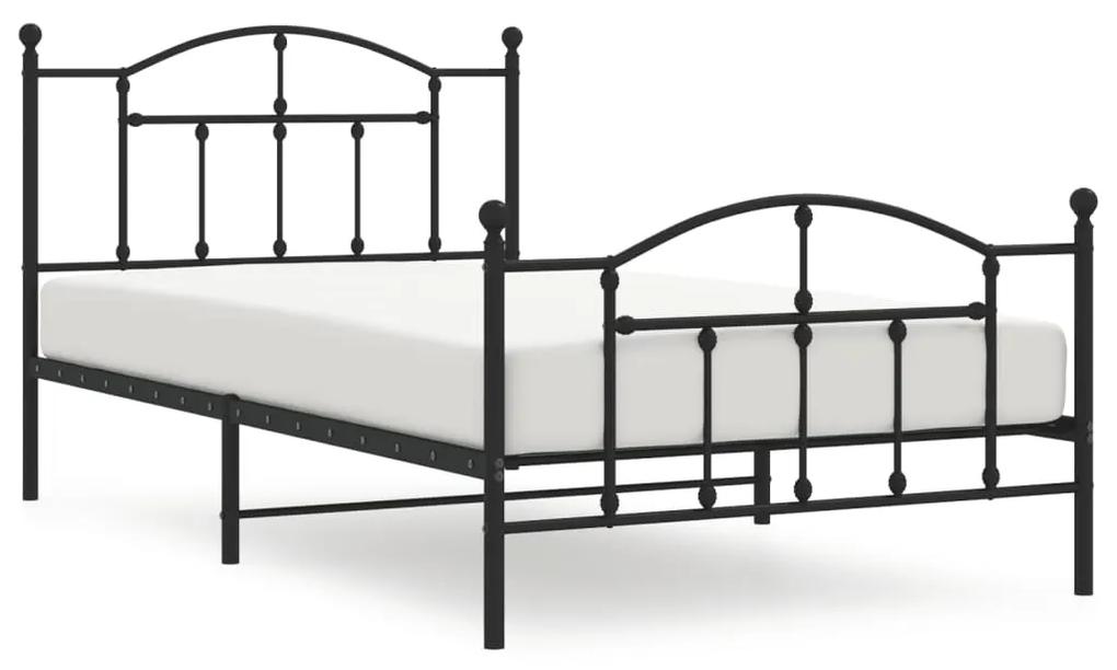 Kovový rám postele s hlavovým a nožním čelem černý 100 x 200 cm - Default Title