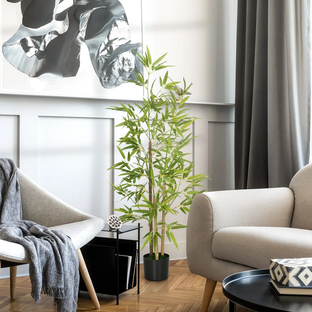 Umělý bambusový strom HOMCOM 120 cm s květináčem, vnitřní dekorace, velmi realistický