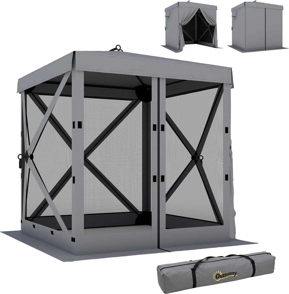 Outsunny 185×185 cm voděodolný skládací altán — stabilní, 4 síťové panely, UPF30+, párty stan — tmavě šedý | Aosom