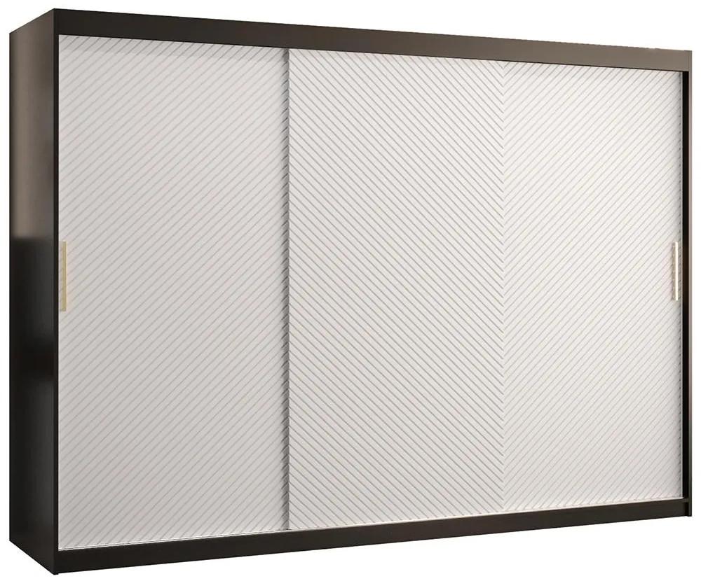 Šatní skříň Riflo Slim 1 | 250 cm | reliéf rybí kosti | černá/bílá