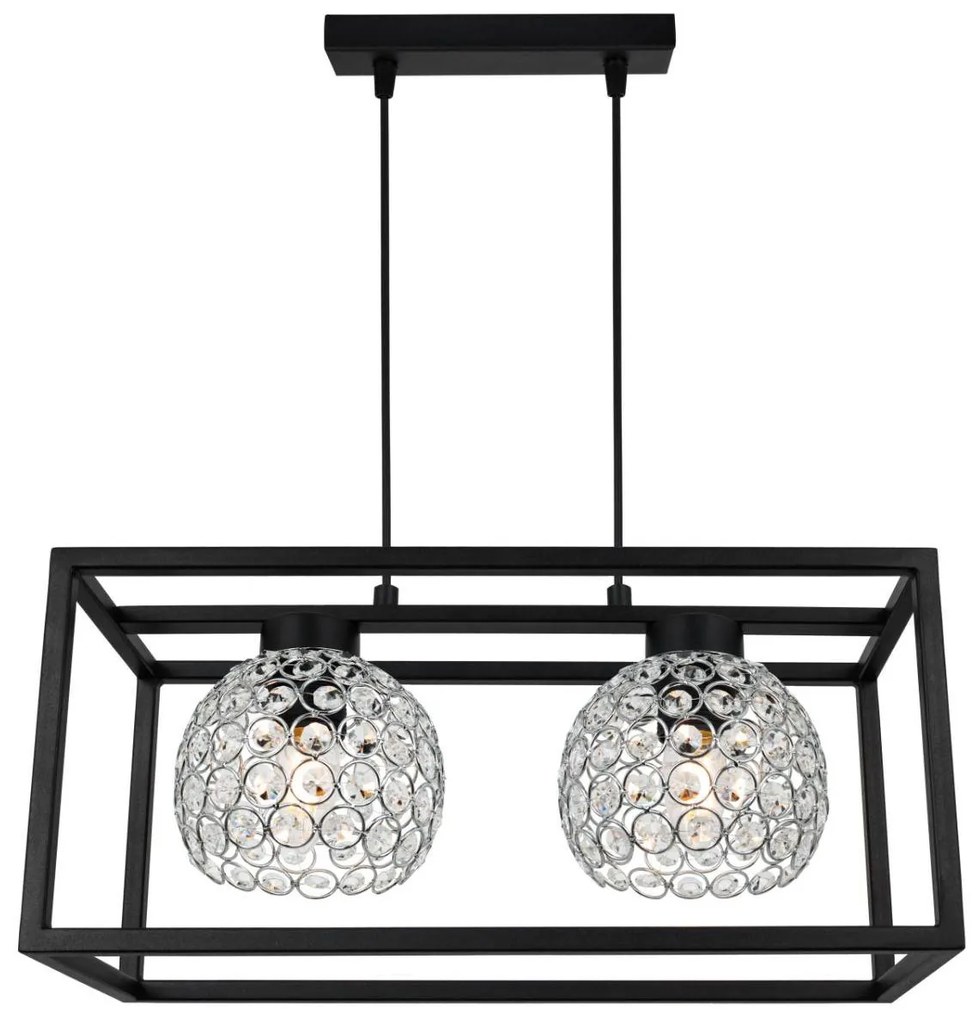 Závěsné svítidlo Crystal Cage, 2x stříbrné křišťálové stínítko v kovovém rámu