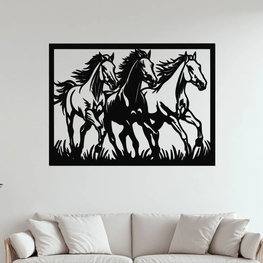 dřevo života Dřevěný obraz 3 koní Zvolte rozměr (cm): 80x59, Zvolte barvu dekoru: Wenge