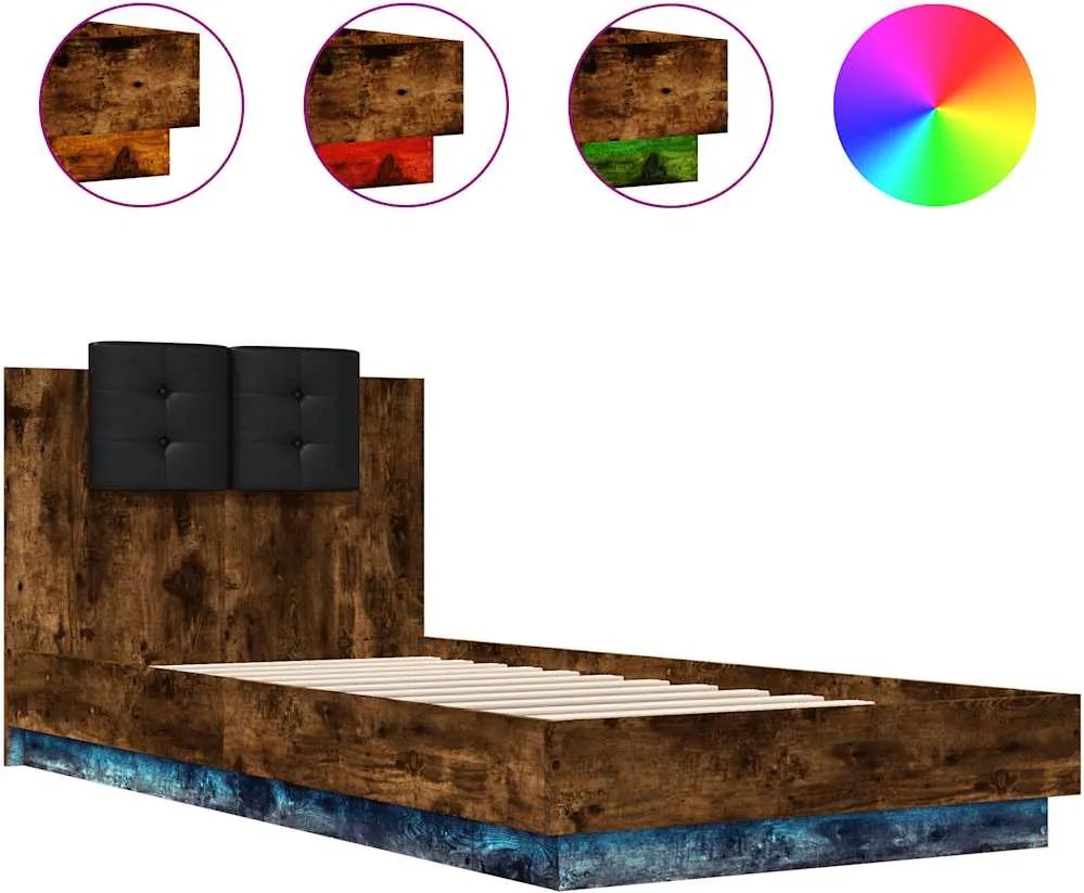 Rám postele s čelem a LED osvětlením kouřový dub 100 x 200 cm 3210028