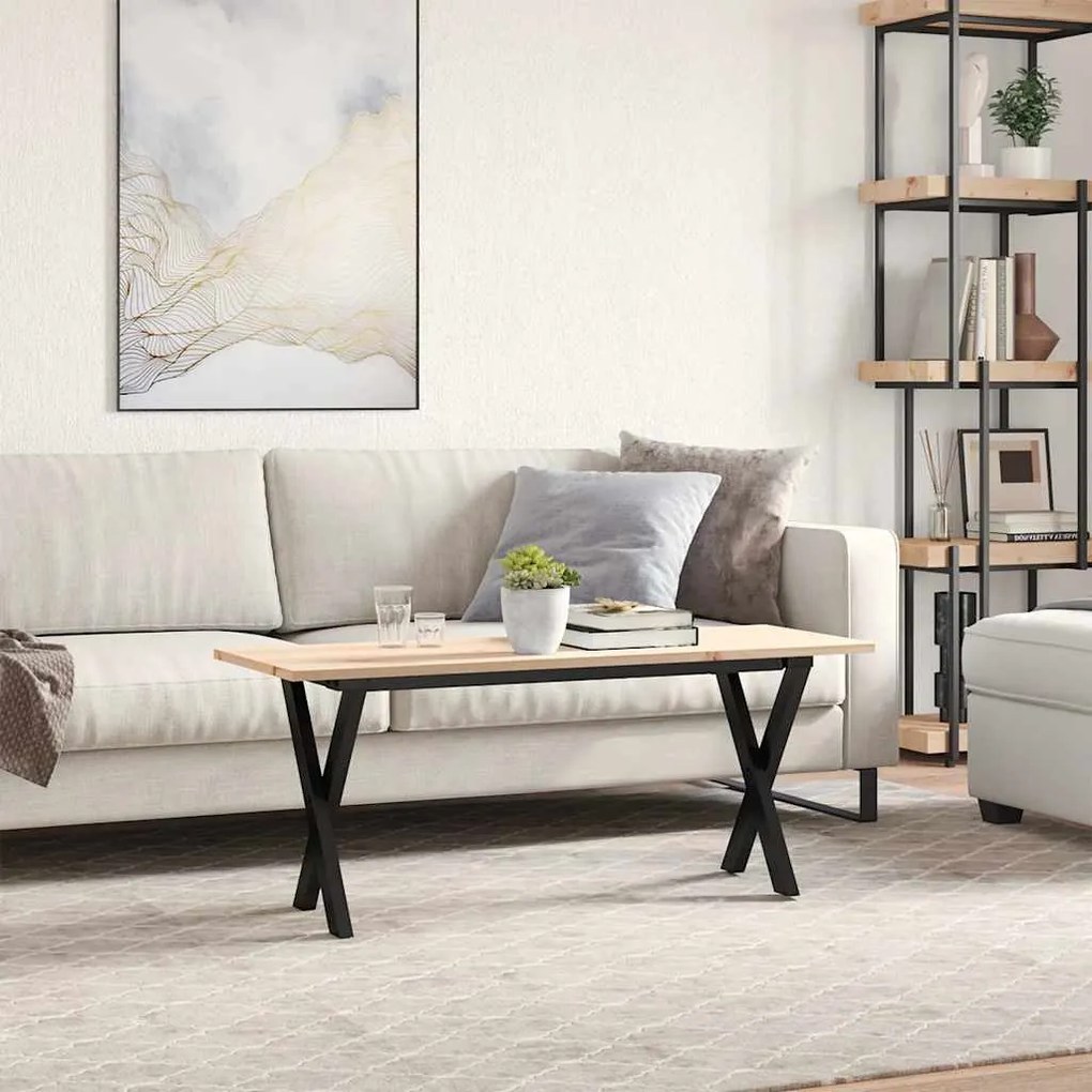Konferenční stolek s X rámem 110x40x45 cm borové dřevo a ocel 3282689