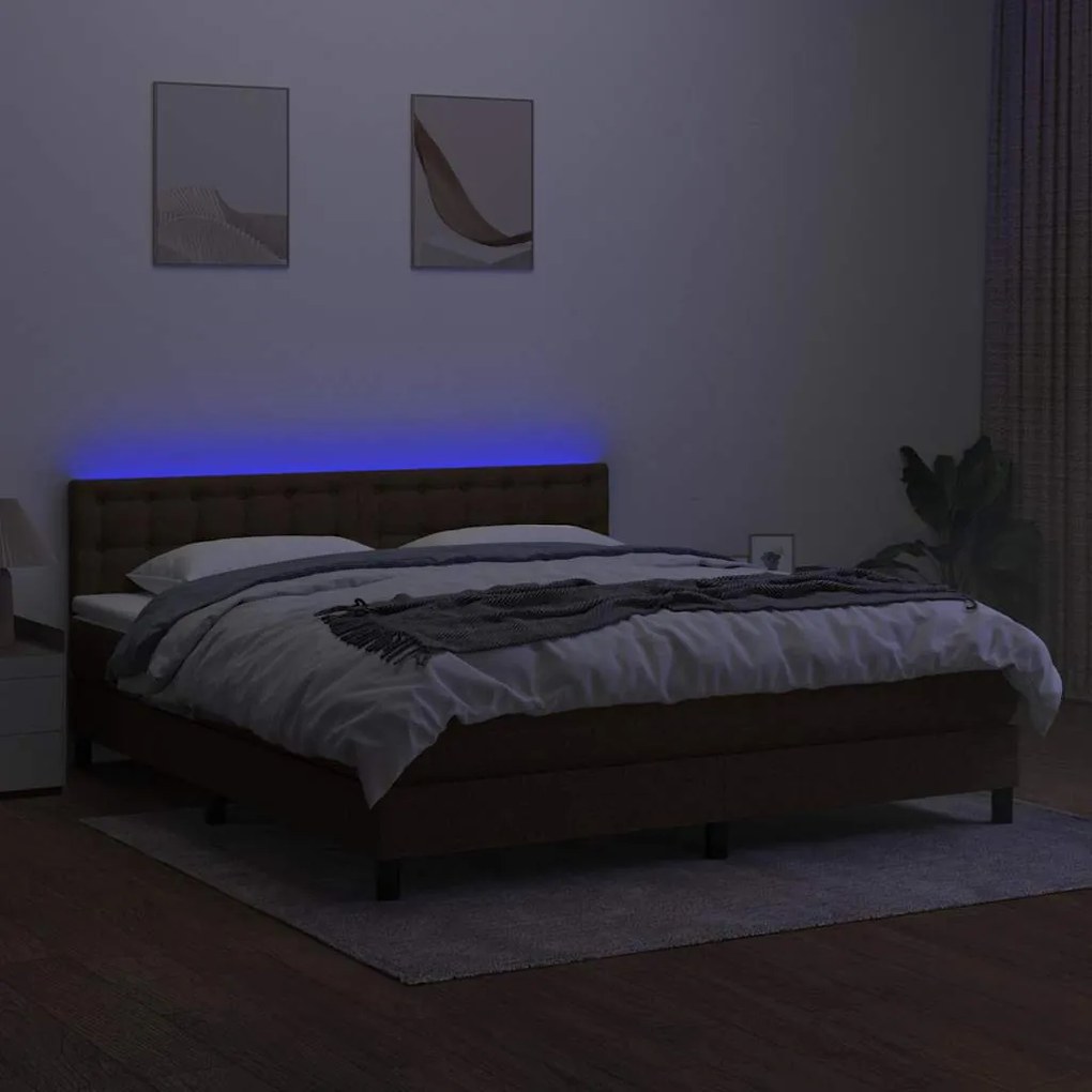 Box spring postel s matrací a LED tmavě hnědá 160x200 cm textil 3133488