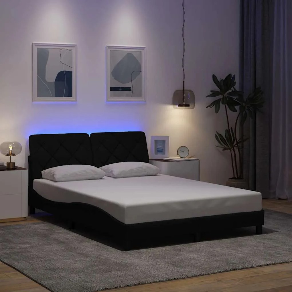 Rám postele s LED bez matrace černý 140x190 cm Látka 3310666