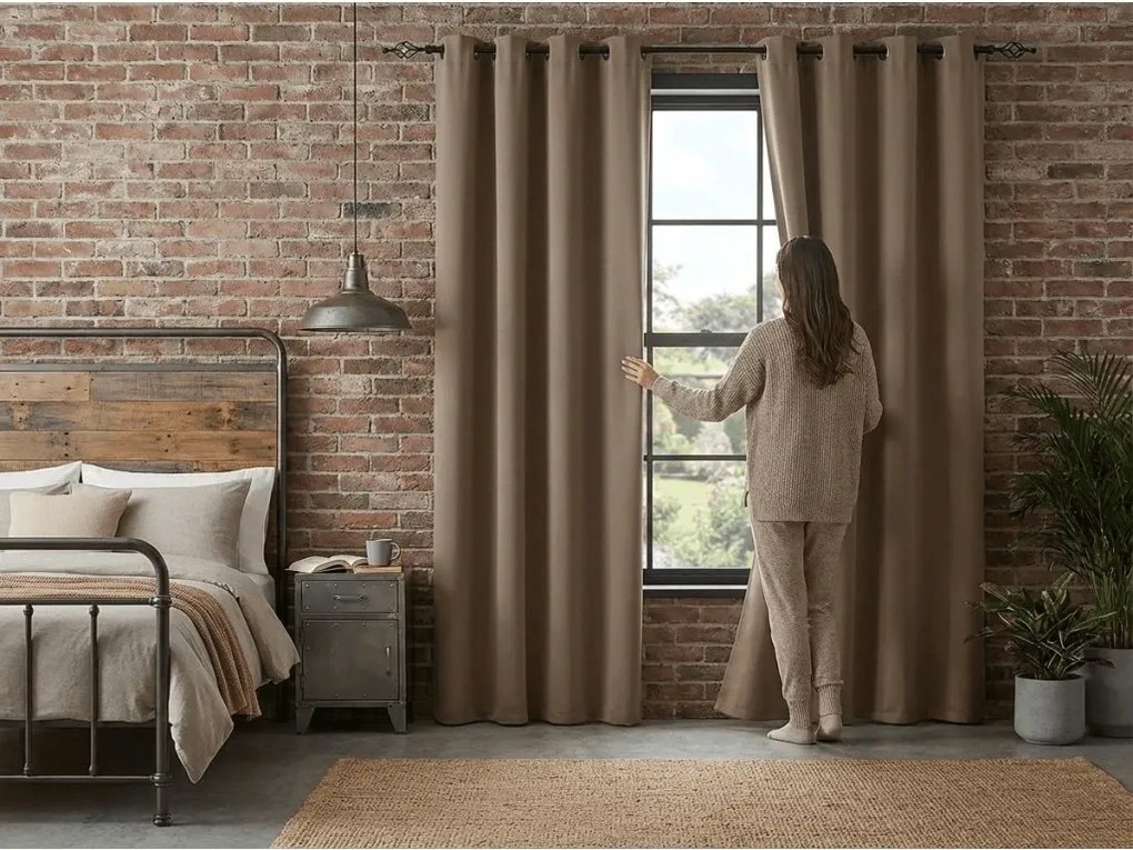 Béžový závěs OXFORD 140x250 cm Zavěšení: Řasící páska