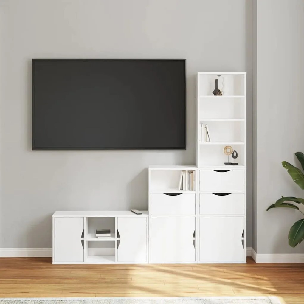 4 kusů TV skříněk s úložným prostorem bílá Borovicový masiv 3365373