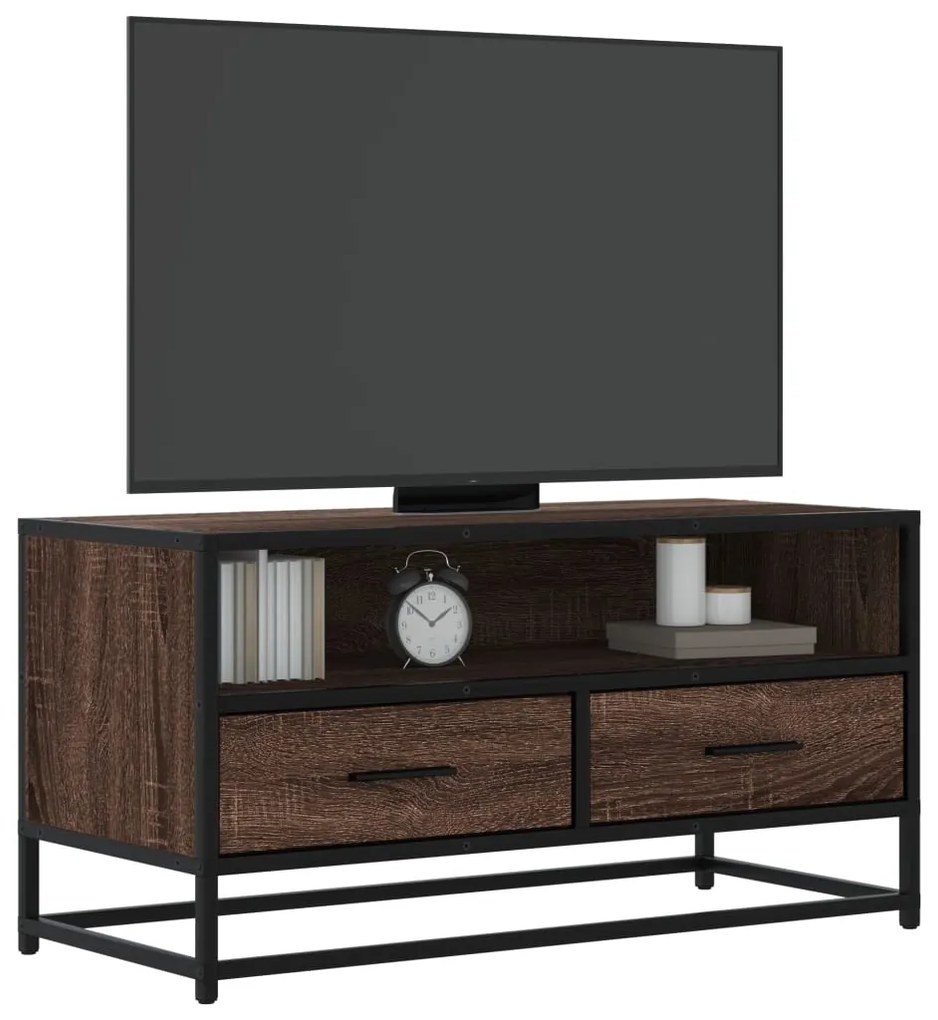 TV skříňka hnědý dub 80 x 34,5 x 40 cm kompozitní dřevo a kov