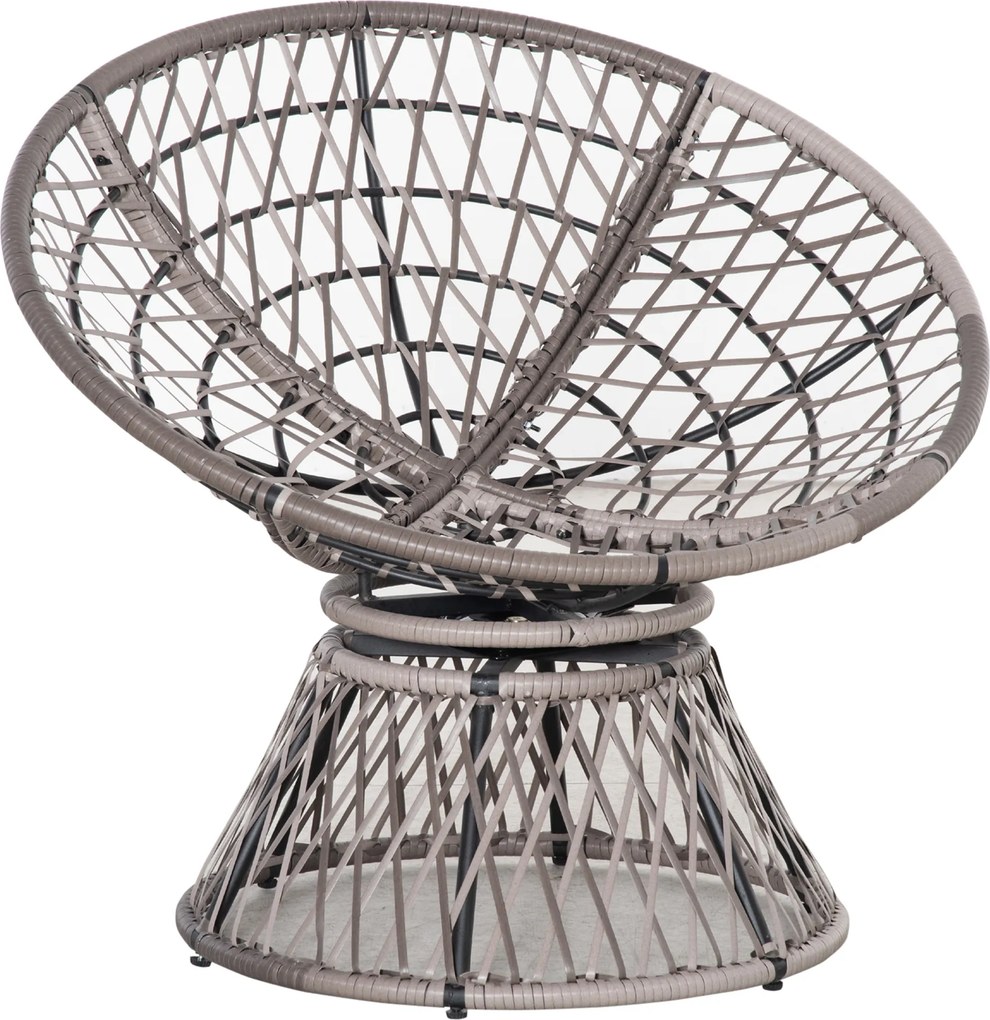 Outsunny Synthetic Rattan Otáčecí Papasan Křeslo Oválné Wicker PE Křeslo s Polštářem a Ocelovým Rámem Nosnost 160 kg pro Zahradu, Patio, Terasu 87x97…